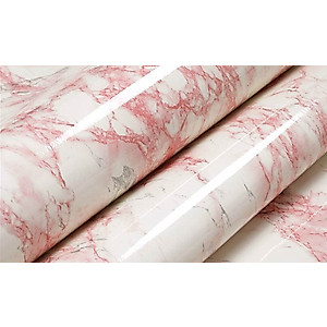 Moyishi Red Granite Look Marble Gloss Film Vinyl Self Adhesive Counter Top Peel and Stick Wall Decal 24''x79''