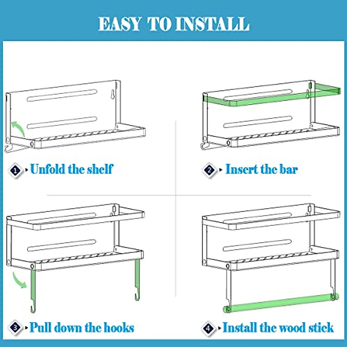 Magnetic Paper Towel Holder , 2-in-1 Magnetic Spice Rack with Hooks,Wall Mount Shelf Towel Rack for Refrigerator (Black, With hook)