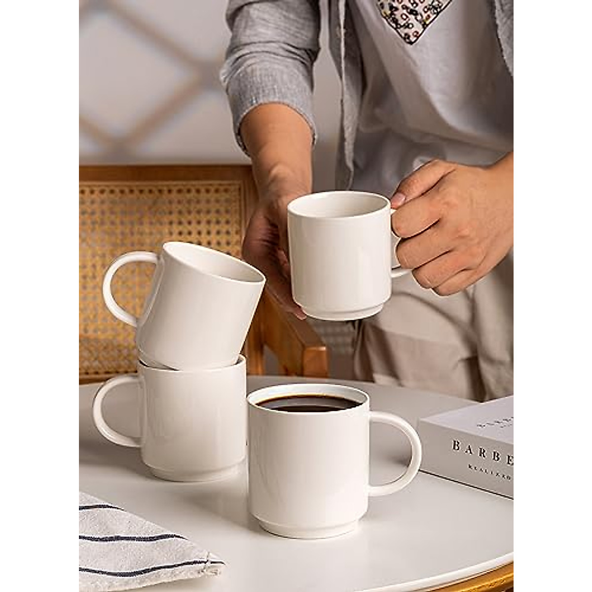 Sweese 616.001 Stackable Coffee Cups - 10 Ounce for Specialty Coffee Drinks, Cappuccino, Cafe Mocha, Latte and tea, Set of 6, White