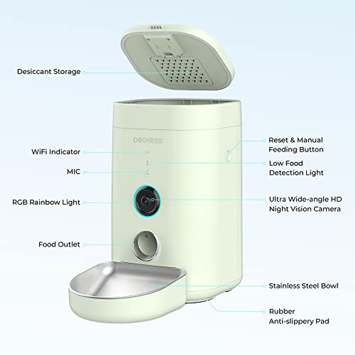 DOGNESS Automatic WiFi Dog/Cat Smart Camera Feeder - 6.5Lbs Large Capacity App Control Food Dispenser with WiFi, Portion Control, Voice Recording, Camera, Timer Programmable (4L Green)