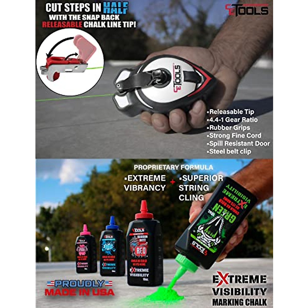 CE TOOLS Mean Green® EXTREME VISIBILITY Marking Chalk - Made in USA