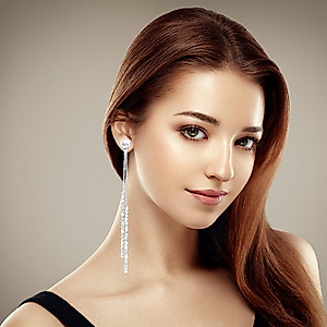 Fashion Silver Earrings, Long Drop Dangle Earrings, Sterling Silver Bling Design Long Dangle Earrings Drop Women Drop Silver Earrings Dangling Earrings Jewelry for Women(Chic Silver)