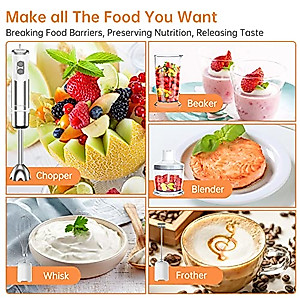 Immersion Blender, 5 in 1 Hand Blender, 12 Speed and Turbo Mode Immersion Blender handheld, Blender Electric Stainless Steel with Milk Frother, 600ml Beaker, 500ml Chopper, Egg Whisk