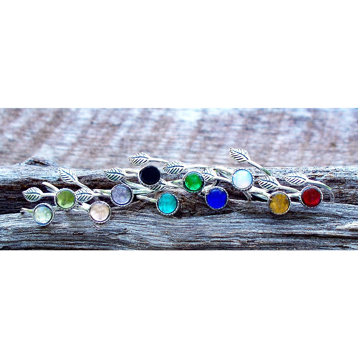 Bottled Up Designs Handmade Vintage Leaf Ring, Recycled Vintage Aqua Mason Jar, Sterling Silver, Eco Friendly, Made in USA, Birthday Gifts, Mothers Day, Women, Anniversary (Aqua)