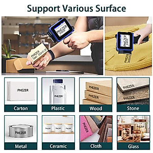 Phezer Mini Handheld Inkjet Printer PC11 for All Materials, with Touch Screen and Quick-Drying Ink Cartridge, Portable Pocket Marking Device for Label/Date/Barcode/Logo/Qrcode/Batch Number/Image