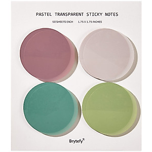 Pastel Round Transparent Sticky Notes, Set of 4 Circle Clear Sticky Tabs, Translucent Page Flags Book Markers Stickers, Planner Accessories, Bible Journaling Study Office School Supplies (Pastel)