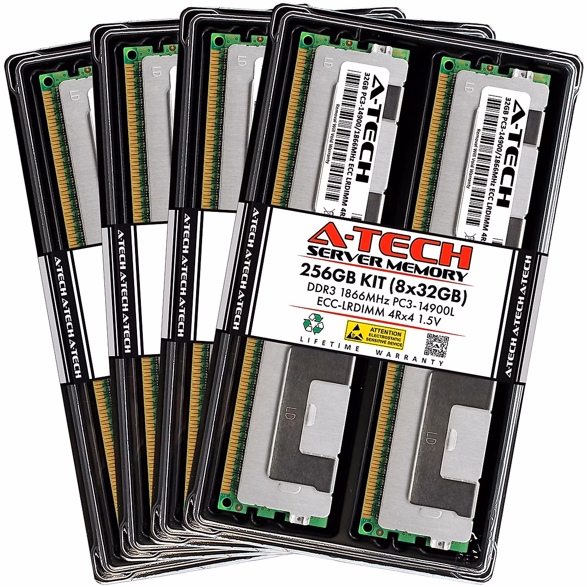 A-Tech 256GB Kit (8x32GB) DDR3 1866MHz PC3-14900L ECC LRDIMM 4Rx4 Quad Rank 1.5V Load Reduced DIMM 240-Pin Server RAM Memory Upgrade Modules (A-Tech Enterprise Series)