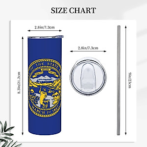 LIICHEES Flag of Nebraska Stainless Steel Vacuum Insulated Tumbler 20oz Coffee Cups Travel Mug Water Cup with Leak-Proof Flip Lid Metal Straw Cleaning Brush