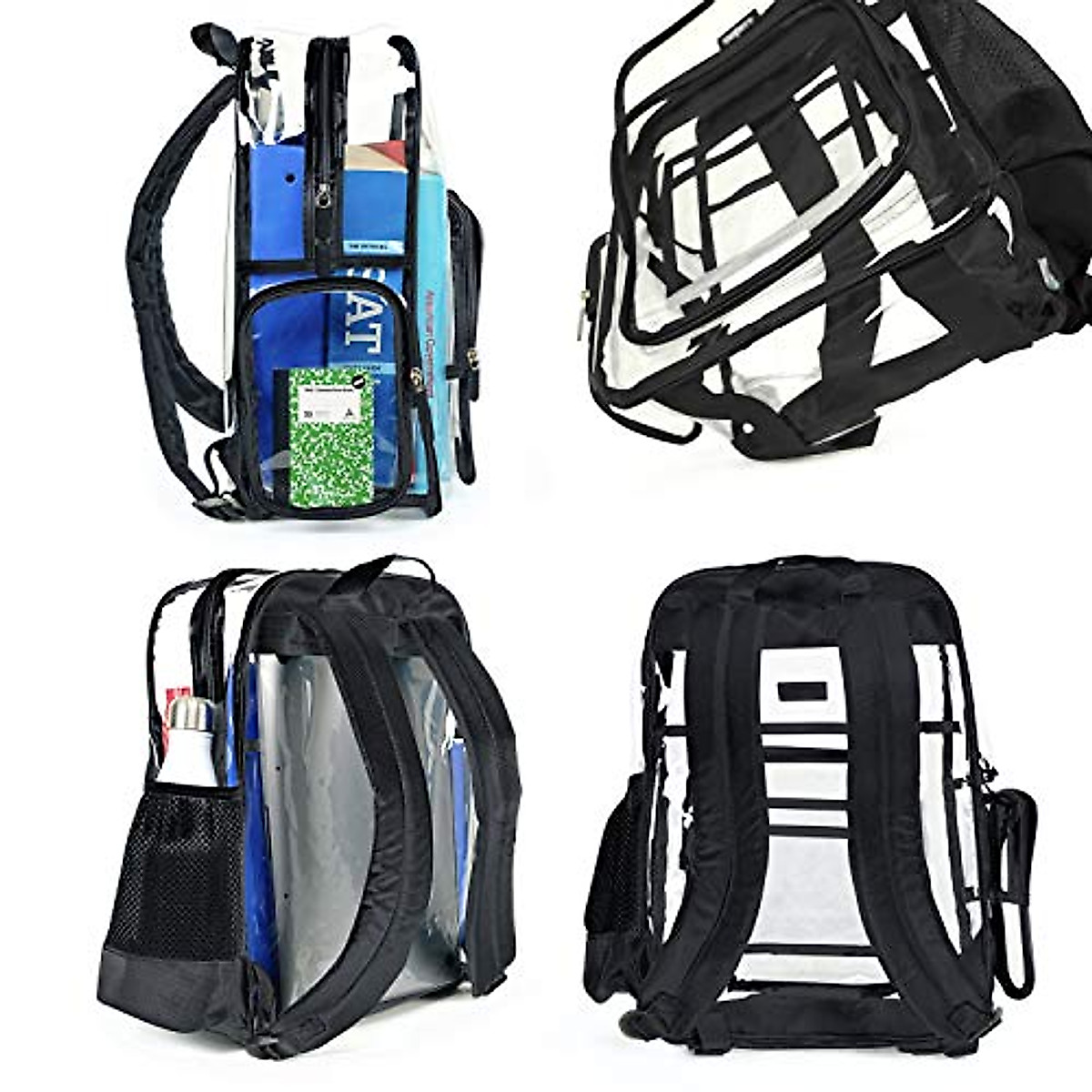 SMARTY Heavy Duty Clear Backpack V6 Durable Transparent See Through Bag (Medium, Black)
