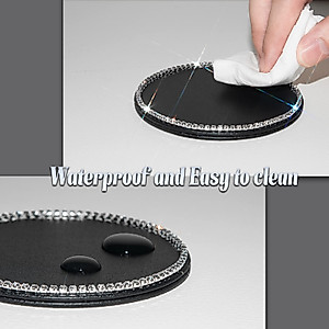 Coasters for Drinks Coffee Tea Cup Pads Table Mat with Coaster Holder for Home,Office,Kitchen,Bar,Bling Crystal Luxury Handmade Diamond (Set of 6) (R White)