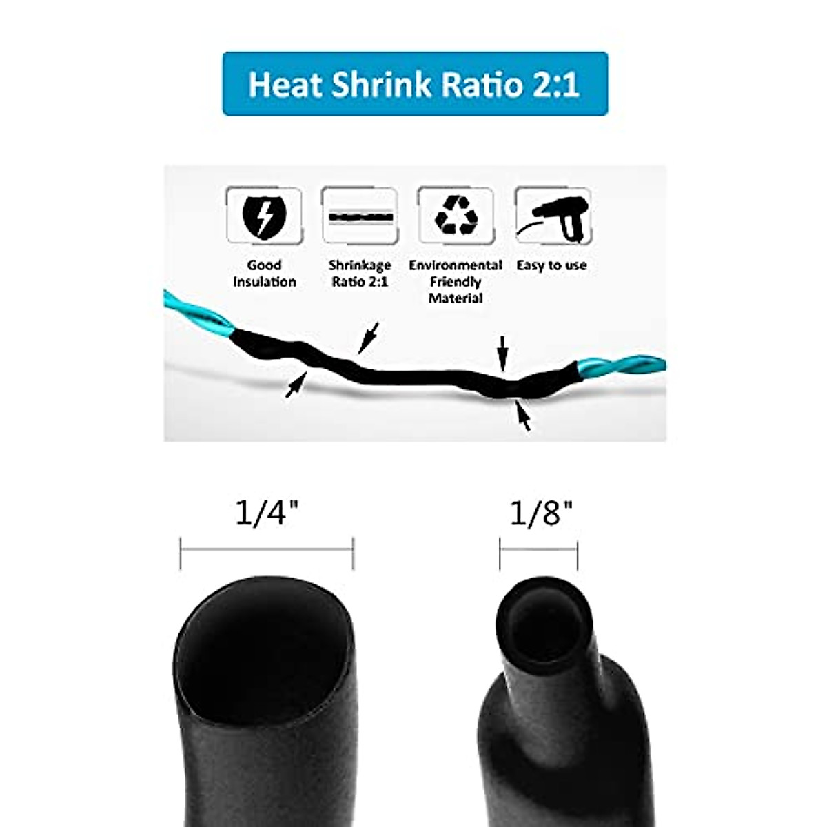 650pcs Heat Shrink Tubing Black innhom Heat Shrink Tube Wire Shrink Wrap UL Approved Ratio 2:1 Electrical Cable Wire Kit Set Long Lasting Insulation Protection, Safe and Easy, Eco-Friendly Material