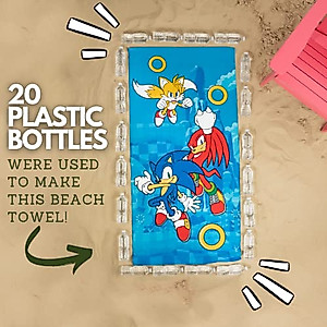 Franco Sonic The Hedgehog Anime Super Soft Lightweight 100% Recycled Bath/Pool/Beach Towel Made from Recycled Plastic Bottles, 58 in x 28 in, (100% Official Licensed Sonic The Hedgehog Product)