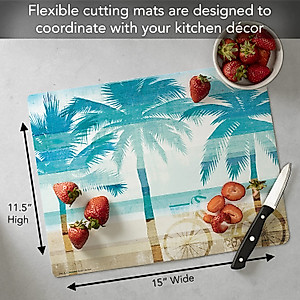 Cut N' Funnel Beachscapes Designer Flexible Plastic Cutting Board Mat, 15" x 11.5", Made in the USA, Decorative, Flexible, Easy to Clean