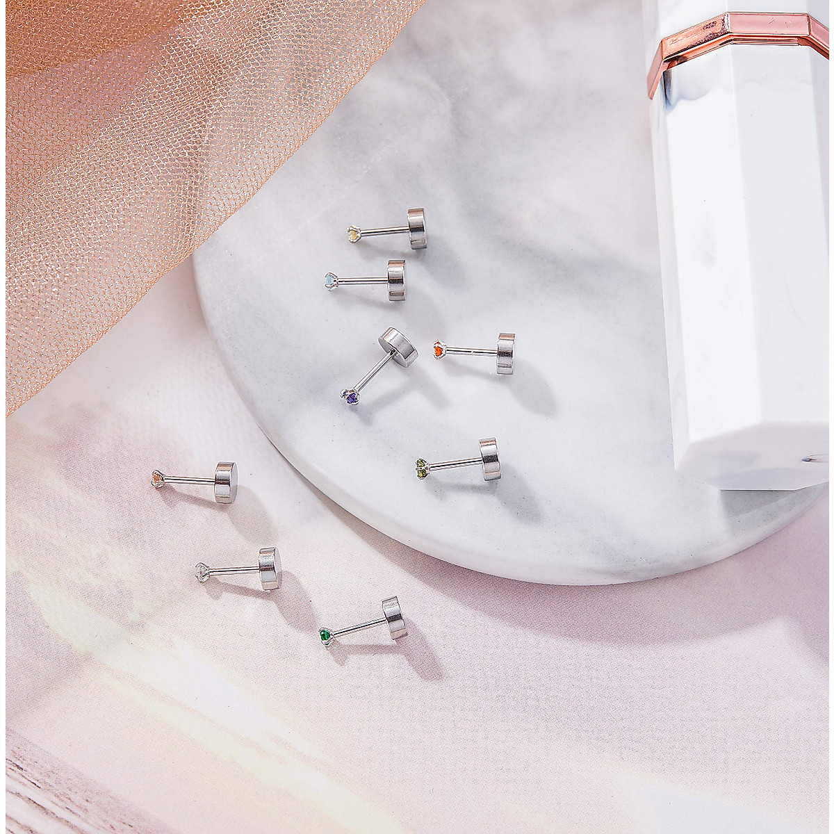 Masedy 15 Pairs 20G 316L Stainless Steel CZ Stud Earrings for Women Men Cartilage Screwback Earring Set 2mm