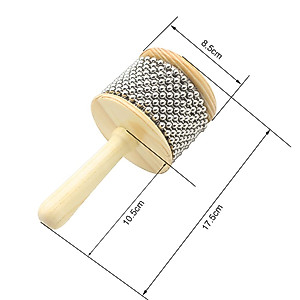 Mowind Wooden Cabasa Hand Shaker Percussion Instrument with Metal Beads for Classroom Band 3.4" Size