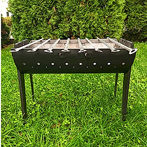 Mangal Grill Folding Steel 2mm Portable with 8 Shashlik Skewers - Bbq Kabob Kebab Grill Charcoal Firesense Barbecue - Brazier Shish Kebab Grill Mangal - Brazilian Kabob Manghal Armenian