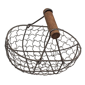 Angoily Iron Egg Basket Rustic Wire Egg Storage Basket Wooden Handle Vintage Basket Kitchen Eggs Holder Rusty Gathering Bin Container for Home Farmhouse Supplies