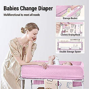 SEA PUNK Portable Baby Diaper Changing Table, Foldable Diaper Changing Tables, Waterproof Diaper Changing Pad, Height Adjustable Changing Diaper Station for Infant and Nursery, Mobile Changing Table