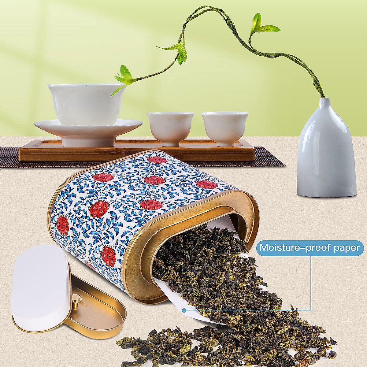 3-Pack Large Tea Tins for Loose Tea With Lid - Metal Sealed Jar Tea Canister Oval Shape 3.53~7oz Small Tin Cans Loose Tea Storage Kitchen Canisters Tea Bag Organizer, Coffee, Candy, Herbs Canister