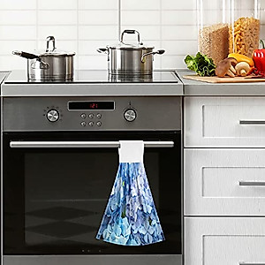 xigua Blue Hydrangea Kitchen Towels Set of 2, Hanging Hand Towels with Loop Soft Absorbent Durable for Bathroom Kitchen Decor