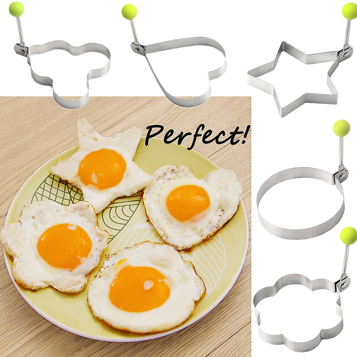 Fried egg model for Cooking, Egg Ring Molds, 5Pcs Fried Egg Stainless Steel Mold Ring for Kitchen breakfast