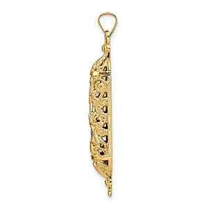 Avariah 14k Yellow Gold Polished and Textured Solid Mezuzah Pendant - 40mm