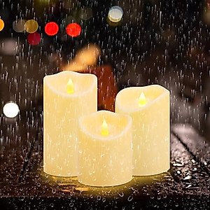 Enido Flameless Candles Waterproof Outdoor Candles Battery Operated Candles with Remote Cycling 24 Hours Timer (D: 3.25" x H: 4" 5" 6") LED Candles Plastic Pack of 3 Large Pillar Candles