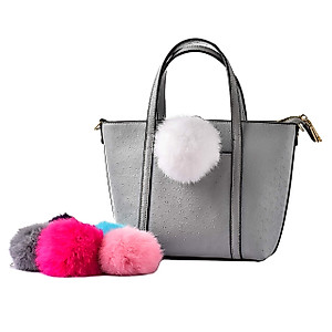 Cityelf Cute Faux Rabbit Fur Ball Pom Pom Keychain Car Key Ring Handbag Tote Bag Pendant Purse Charm (white)