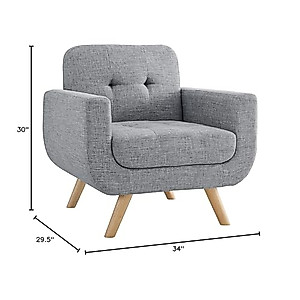 ROSEVERA Rylee 30”Accent Fabric Upholstered Arm Tufted Comfy for Reading in Bedroom,Living Room, Sofa Chair,Armchair for Small Space,Wood Legs, Standard, Gray Linen