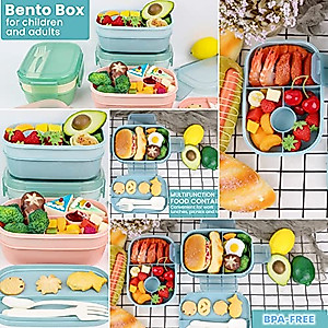 Puraville 3 Layers Stackable Bento Lunch Box for Kids and Adults, 1900ml Large capacity Lunch Box for Men and Women with Utensil Set, Leak Proof, BPA-Free, Microwave Dishwasher Safe - Light Blue