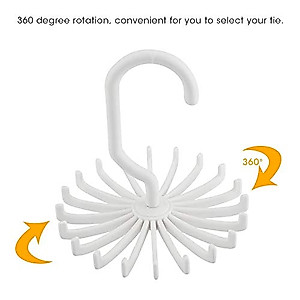 Tie Rack, Scarves Hanger, 360° Rotatable Tie Rack Belt Scarves Hook Hanger Holder Organizer(White)
