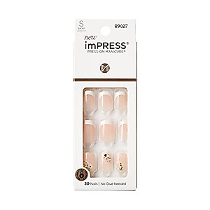 KISS imPRESS Press-On Manicure Fake Nails – My Worth, Short, Square, French, Easy Press On, Chip Proof, Smudge Proof, Waterproof, No Dry Time, Comfortable & Secure, Super Hold Adhesive | 30 Count