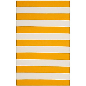 SAFAVIEH Montauk Collection Accent Rug - 2'6" x 4', Yellow & Ivory, Handmade Flat Weave Boho Farmhouse Cotton Stripe, Ideal for High Traffic Areas in Entryway, Living Room, Bedroom (MTK712A)