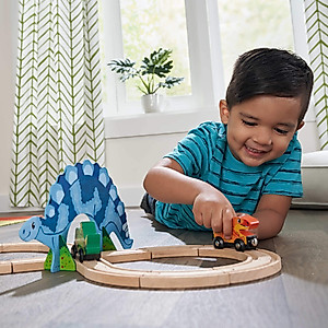 KidKraft Adventure Tracks™: Dino World T-Rex Tremor Cave 15-pc. Wooden Train Track and Vehicle Play Set, Gift for Ages 3+