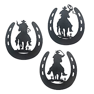 WAIU horseshoe metal wall art décor with cowboy, western rustic style horse shoes decoration hanging for bedroom living room bathroom, country decor for the home indoor outdoor,matte black