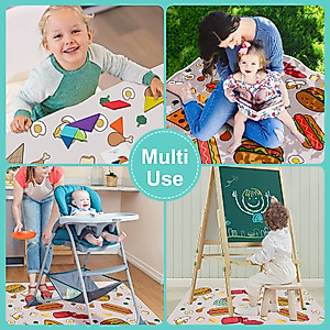 Welspo Splat Mat for Under High Chair, Washable Large Baby Splash Mat, Anti-Slip Silicone Spot Waterproof Floor Mat, Food Catcher Art Craft Leak Proof Mat (White Food, 51inch X 51inch)