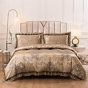 Duvet Cover Set Satin Embroidery Bedding Luxury European Neoclassical Style,3 Piece,King Size