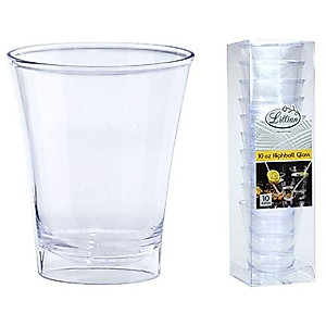 Kingzak Clear Plastic Highball Glasses - 10oz | 10 Disposable Wine Glasses & Cocktail Glasses, Great to use as Tossware Wine Glasses, Disposable Cups, Party & Kitchen Essentials