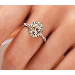 Rnydrny Pink White Oval Cut Petite Halo Simulated Diamond Cubic Zirconia CZ Engagement Rings Stunning Solitaire Cubic Zirconia Halo for Women (6)