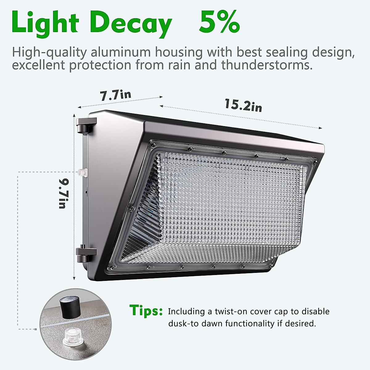 bulbeats 2 Pack 150W LED Wall Pack Lights with Photocell, 22500Lm [Eqv. 1300W MH/HPS] Dusk-to-Down, 100-277V 5000K IP65 Outdoor Flood Security Lighting, Energy Saving Upto 5750KW*2/5Yrs(5Hrs/Day)