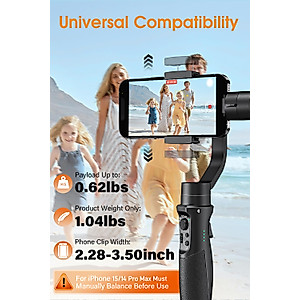 Gimbal Stabilizer for Smartphone, 3-Axis Phone Gimbal for Android and iPhone 15,14,13,12 PRO, Stabilizer for Video Recording with Face/Object Tracking, 600 °Auto Rotation - hohem iSteady Mobile Plus
