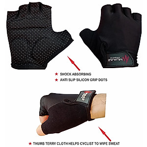 Half Finger Cycling Gloves Bike Gloves Bicycle Gel Padded Fingerless Cycle Gloves (Black, Small