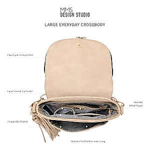 MMS Design Studio The Journey Crossbody Shoulder Bag for Women, Distressed Vegan Leather - Taupe