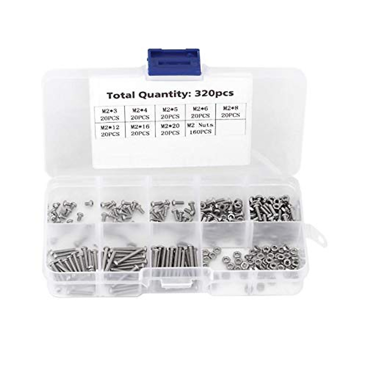 Screw 320pcs M2 Machine Screws Set Fasteners for Laptop/Hard Disk/Keyboard/Phone/PC Stainless Steel Material
