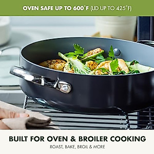 GreenPan Valencia Pro Hard Anodized Healthy Ceramic Nonstick 3.8 Quart Sauteuse Pan with 2 Handles and Lid, PFAS-Free, Induction, Dishwasher Safe, Oven Safe, Gray