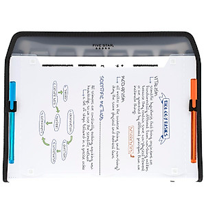 Five Star 7 Pocket Expanding File Organizer + Study App, Plastic Expandable File Folders with Customizable Tabs & Clear Cover, Holds 11" x 8-1/2", Zipper Closure, White (72508)