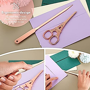 3 Pieces Scissors and Letter Opener Set Include 2 Pieces Metal Envelope Opener Slitter and 1 Pieces Eiffel Tower Embroidery Scissors Craft Scissors for Office Home School Supplies (Rose Gold)