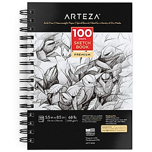 ARTEZA Spiral Sketch Book 5.5 x 8.5 Drawing Pad 100 Sheets Sketch Pads for Drawing for Adults & Teens