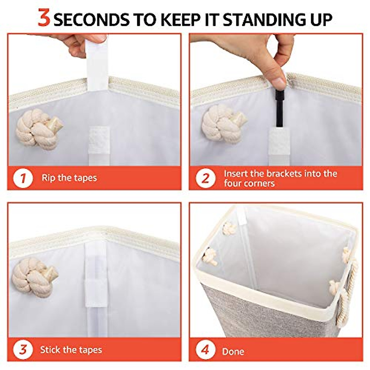 COSYLAND Laundry Basket with Rope Handles 65L Collapsible Linen Hamper Foldable Nursery Storage Baskets Bin for Bathroom, Toys and Clothing Organization