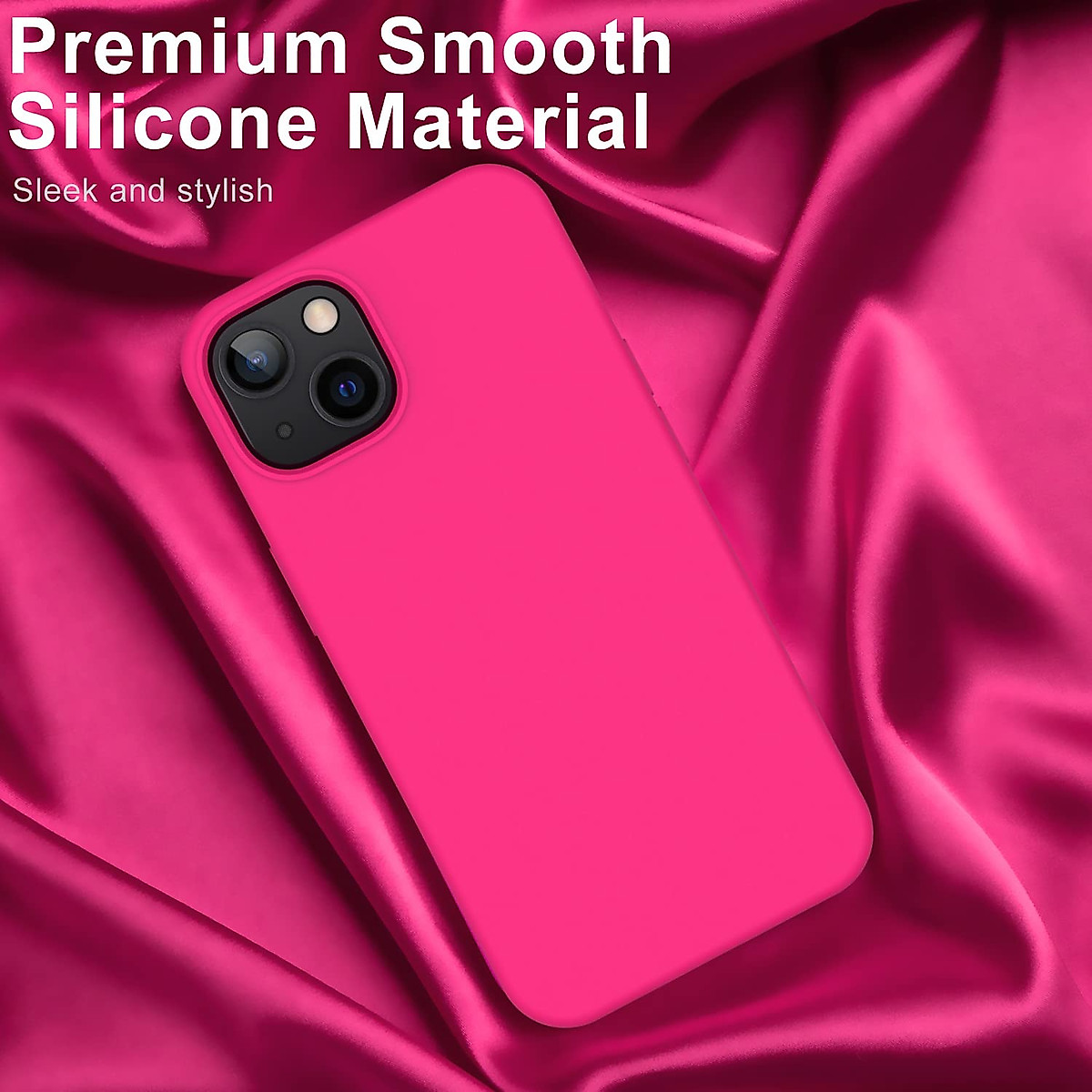 DEENAKIN Compatible with iPhone 14 Case with Screen Protector,Soft Flexible Silicone Rubber Cover for Women Girls for Women Girls,Slim Fit Shockproof Protective Phone Case 6.1" Hot Pink